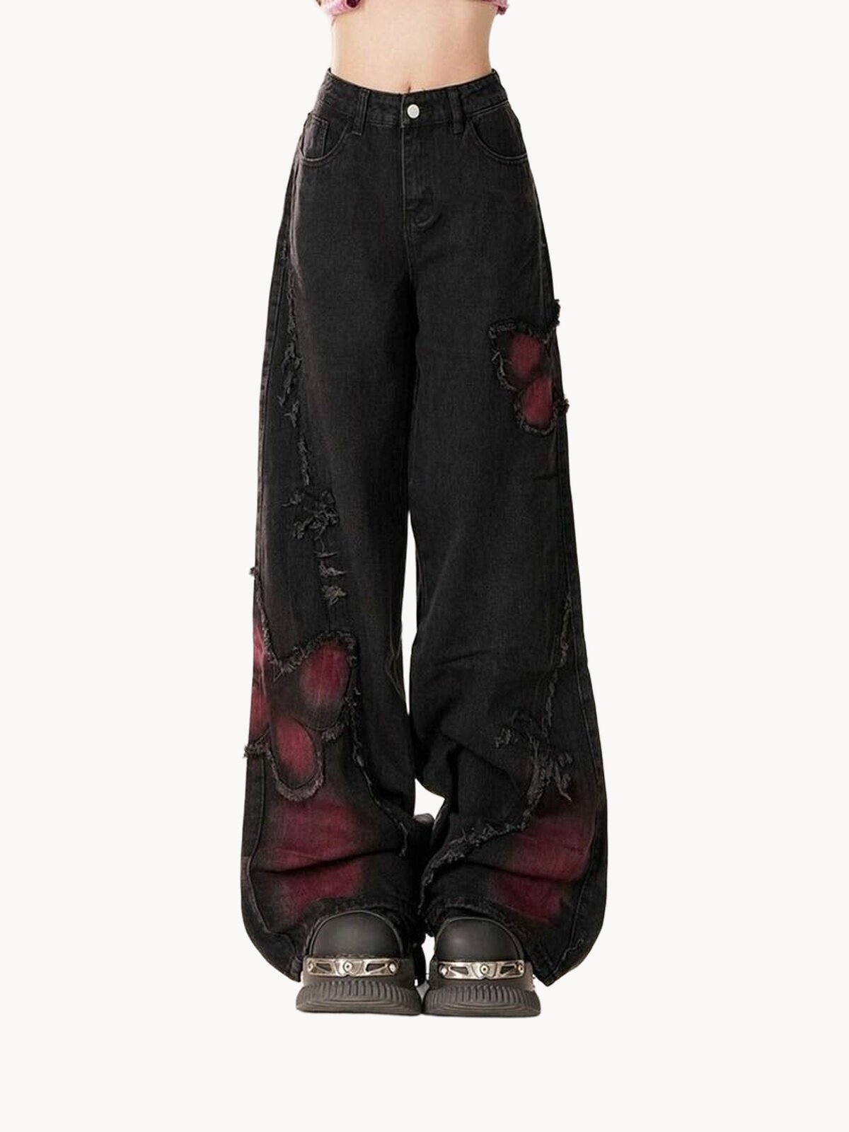 Женские джинсы ZY с бабочкой и тай-дай, рваный край, уличный стиль, свободные прямые широкие брюки до пола