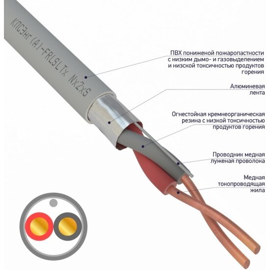 Кабель огнестойкий Rexant кпсэнг(А)-FRLSLTx 1x2x0,50 кв. мм (бухта 200 м)