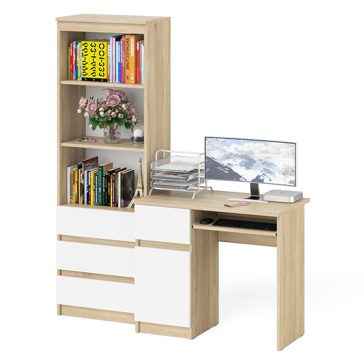 Компьютерный стол для дома, для школьника письменный Спасибо-Мебель 151см дуб сонома/белый