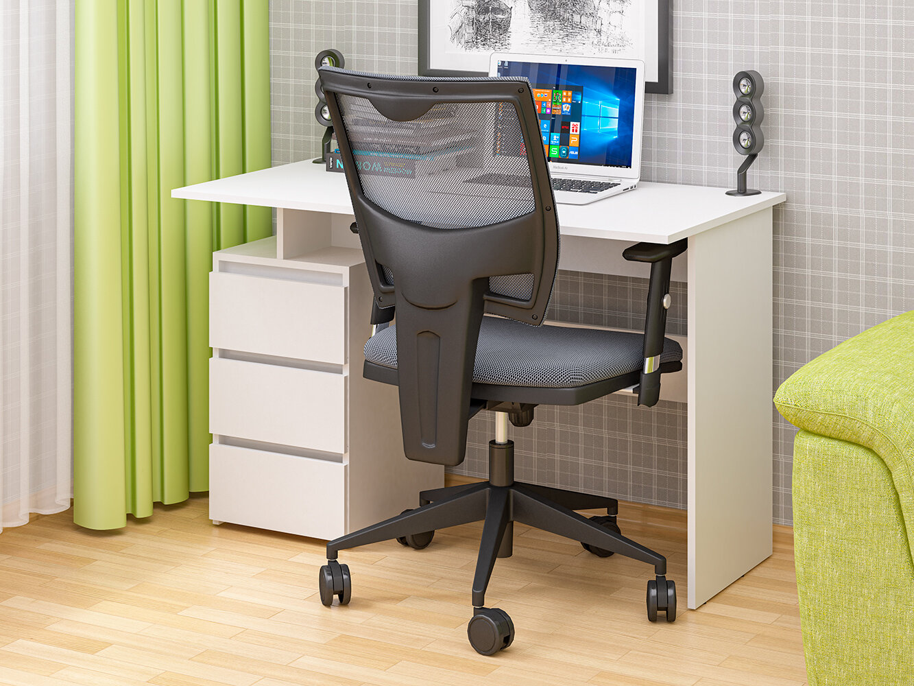 Стол компьютерный МК"Пирамида" СК-63 ,3 ящика, универсальный (правый, левый), цвет белый, 75х115х60 см