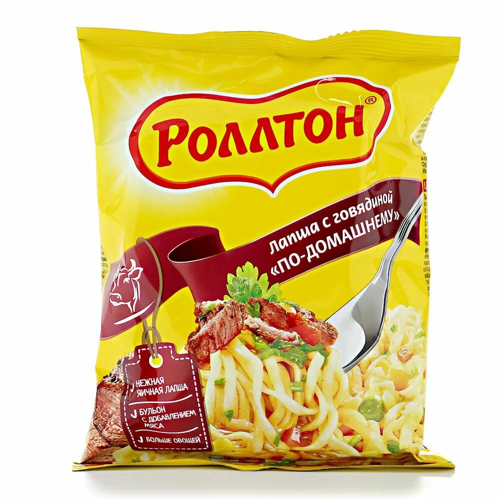 Лапша быстрого приготовления "Говядина" Роллтон По-домашнему 85 гр пакет 20 штук