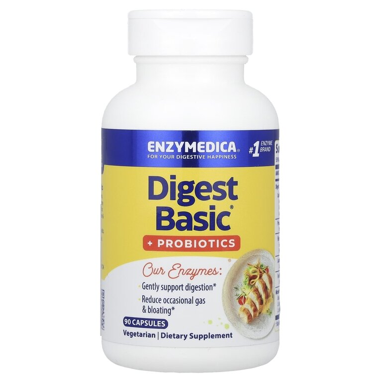 Enzymedica Digest Basic+ Probiotics, с пробиотиками, для пищеварения, 90 капсул