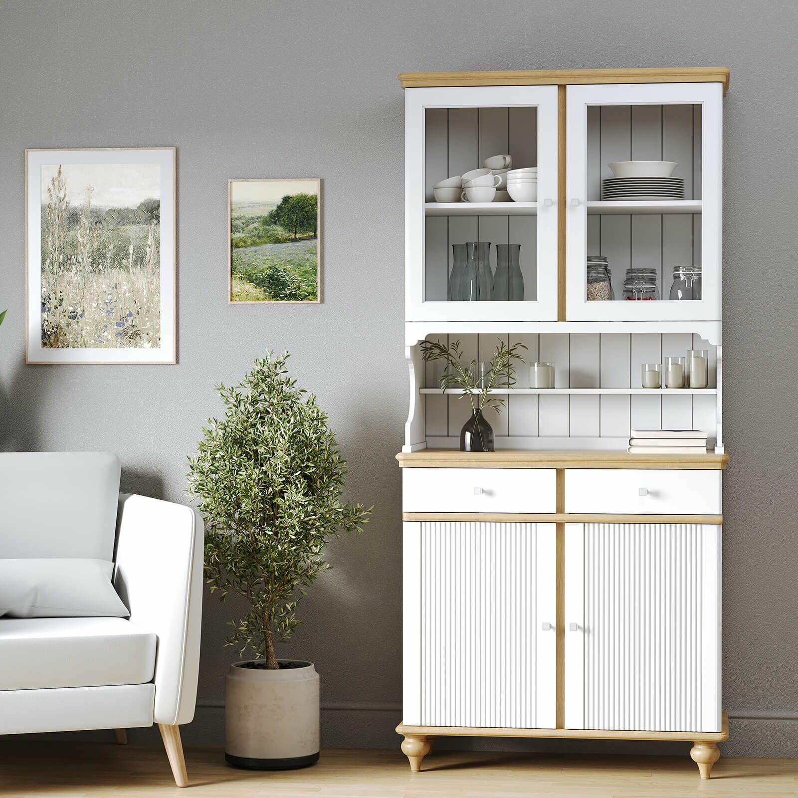 Буфет ММЦ Гостиная Рандеву 222 (белый лак+антик №24), из массива сосны