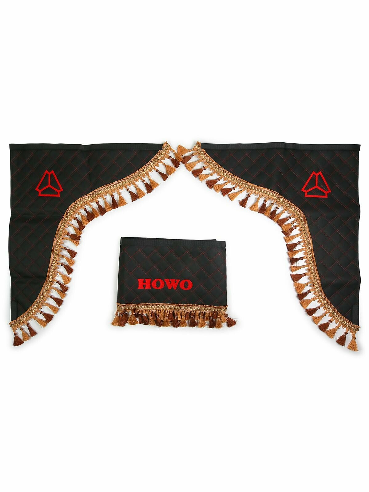 Ламбрекен лоб. стекла + угол с вышивкой HOWO Эко кожа Ромб Красн. строч. Чёрный (25916)