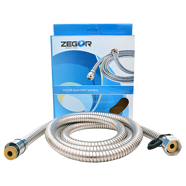 Шланг для душа ZEGOR WKR-006 с оплёткой с двойным замком и упорным подшипником свободного вращения 360, 150 см.