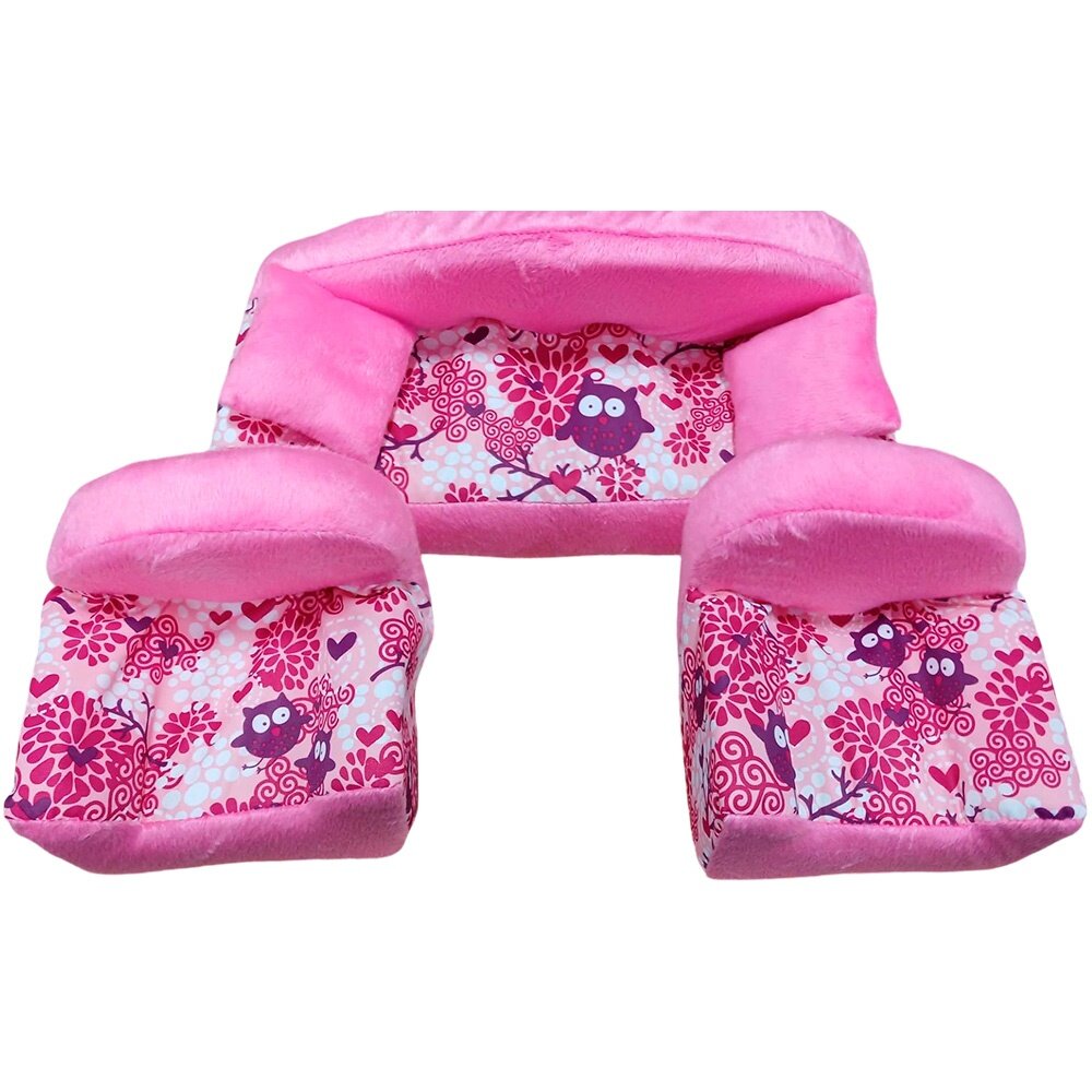 Мебель для кукол Belon Диван, 2 кресла, 2 подушки "Совы" с малиновым плюшем (НМ-002/2-36)