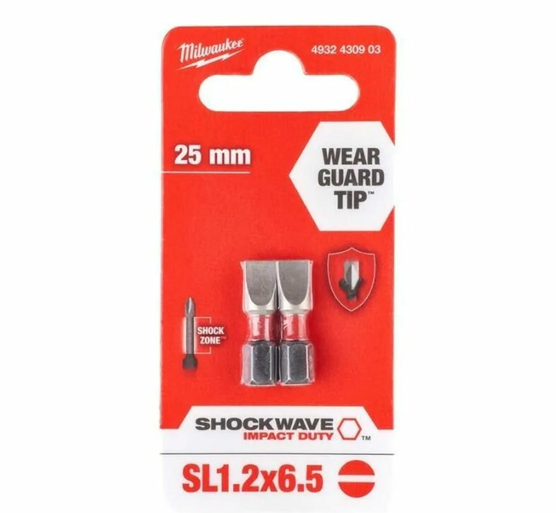 Насадка Milwaukee Shockwave SL1,2*6,5 25мм 2шт 4932430903