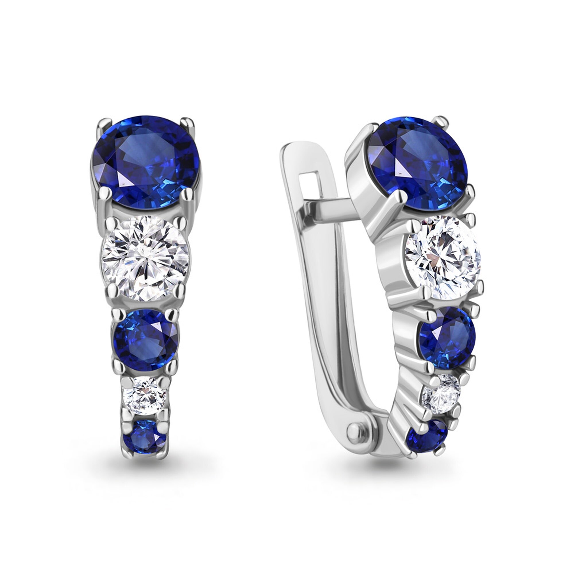 Серьги, серебро, 925 проба, родирование, сапфир синтетический, фианит