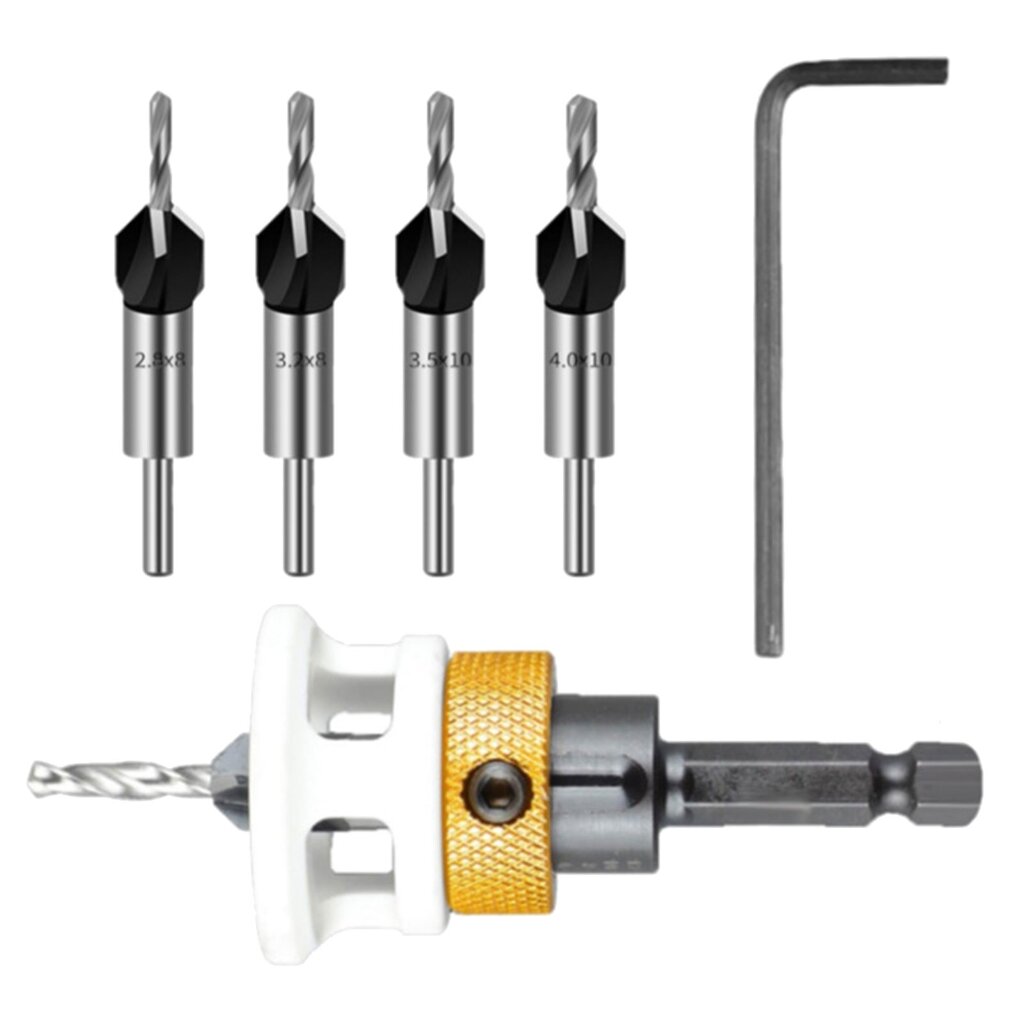 Набор из 6 сверл с зенковкой, ограничителем глубины и шестигранным хвостовиком. Прецизионные сверла по дереву для деревообработки. Прецизионное сверление.