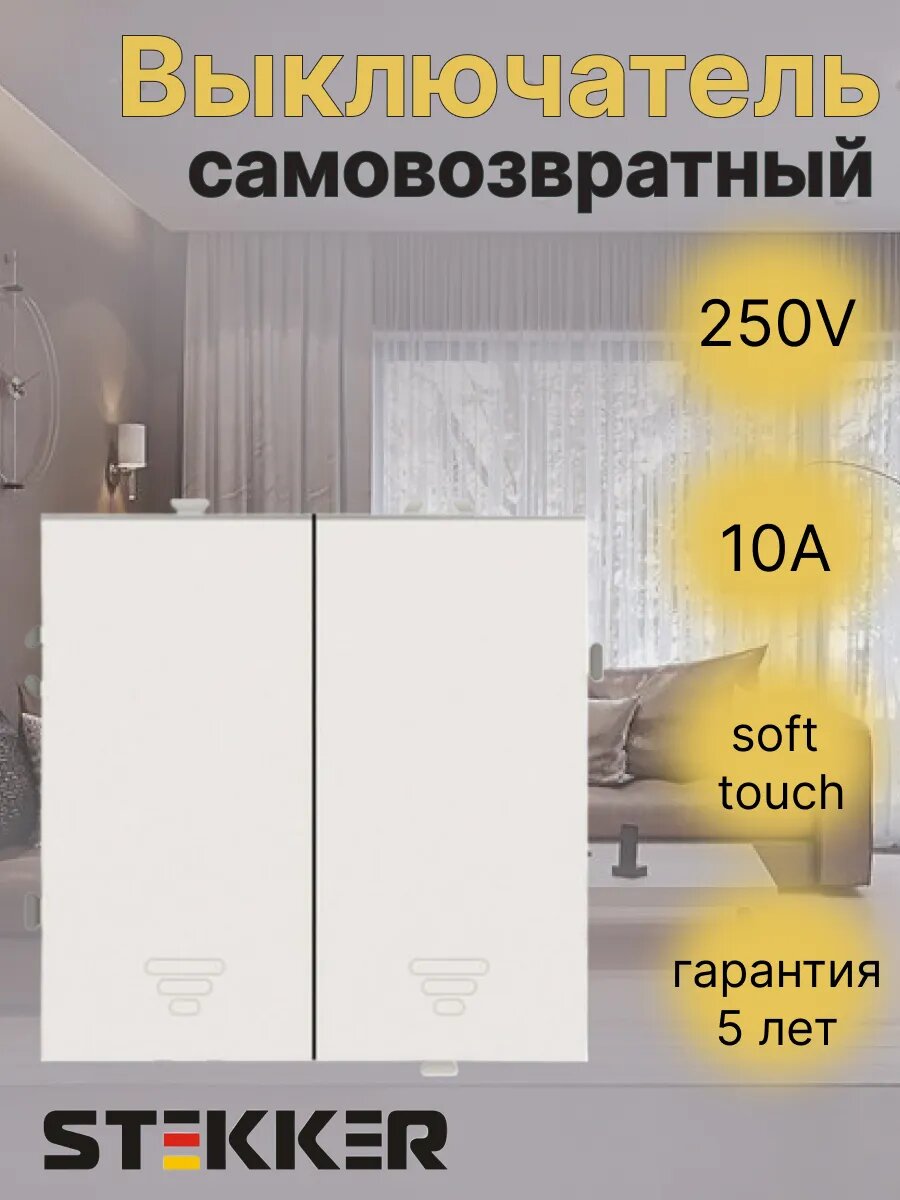 Выключатель 2-кл. самовозвратный Эмили