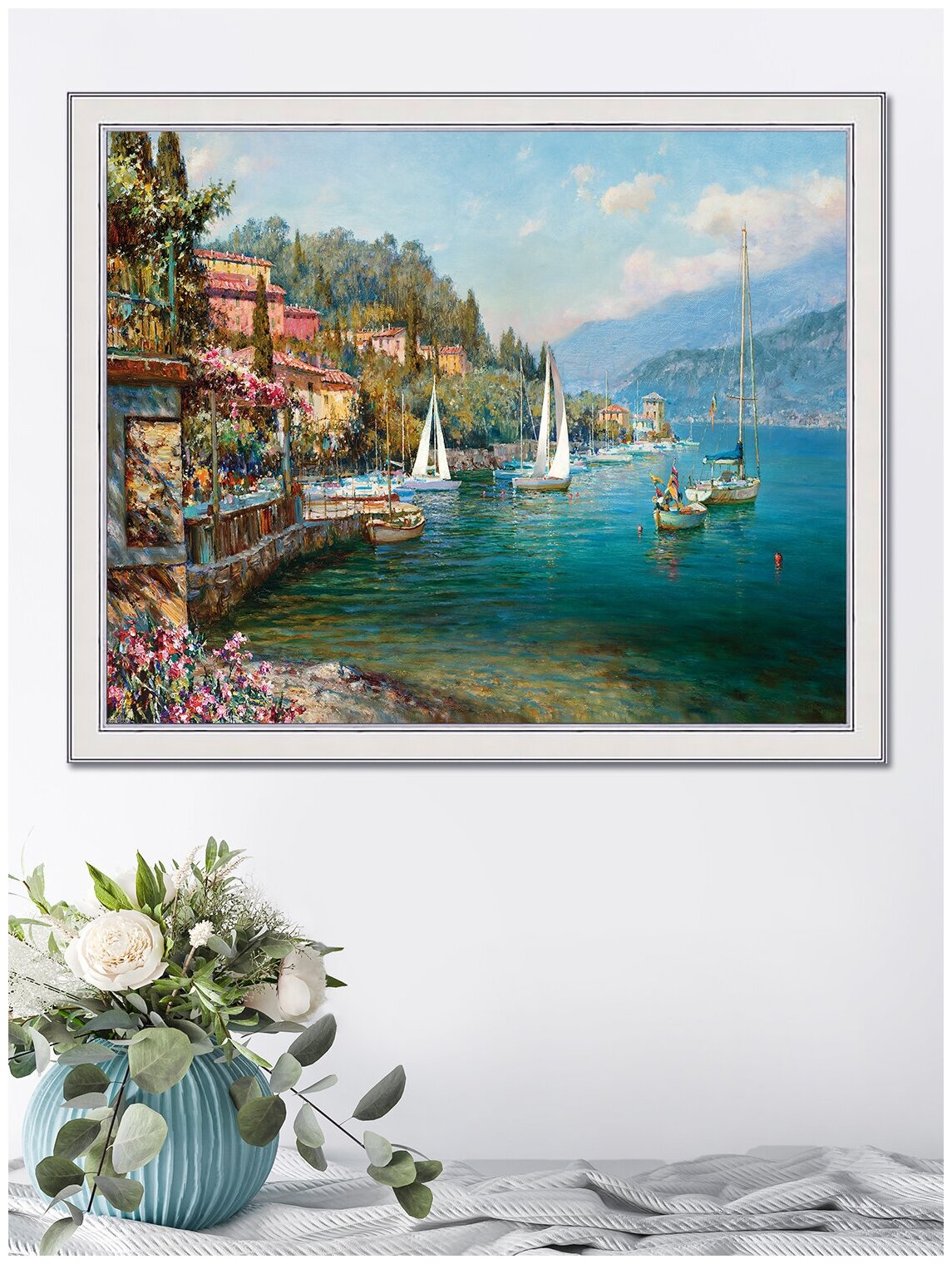 Картина на стену для интерьера "Яхты на синей воде", 47х57 см, море пейзаж, Графис