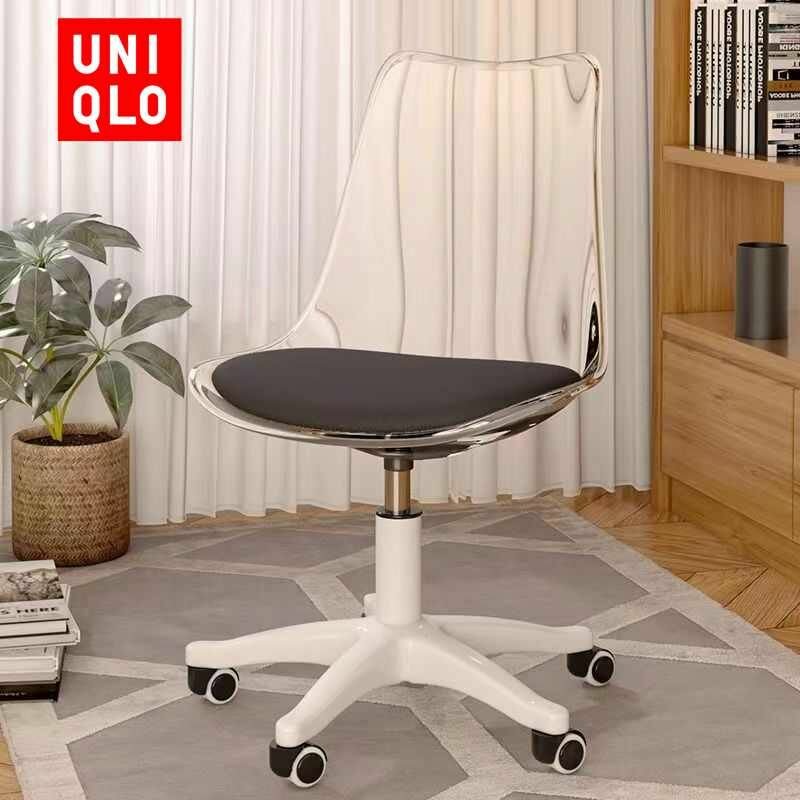 Стул Uniqlo, экокожа, офисный, чёрный, вращающийся, на колесиках, с подставкой для ног