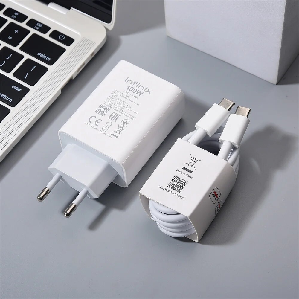 Infinix 100 Вт Hyper Charger Адаптер питания для сверхбыстрой зарядки ЕС 6A PD-кабель EU Add Cable