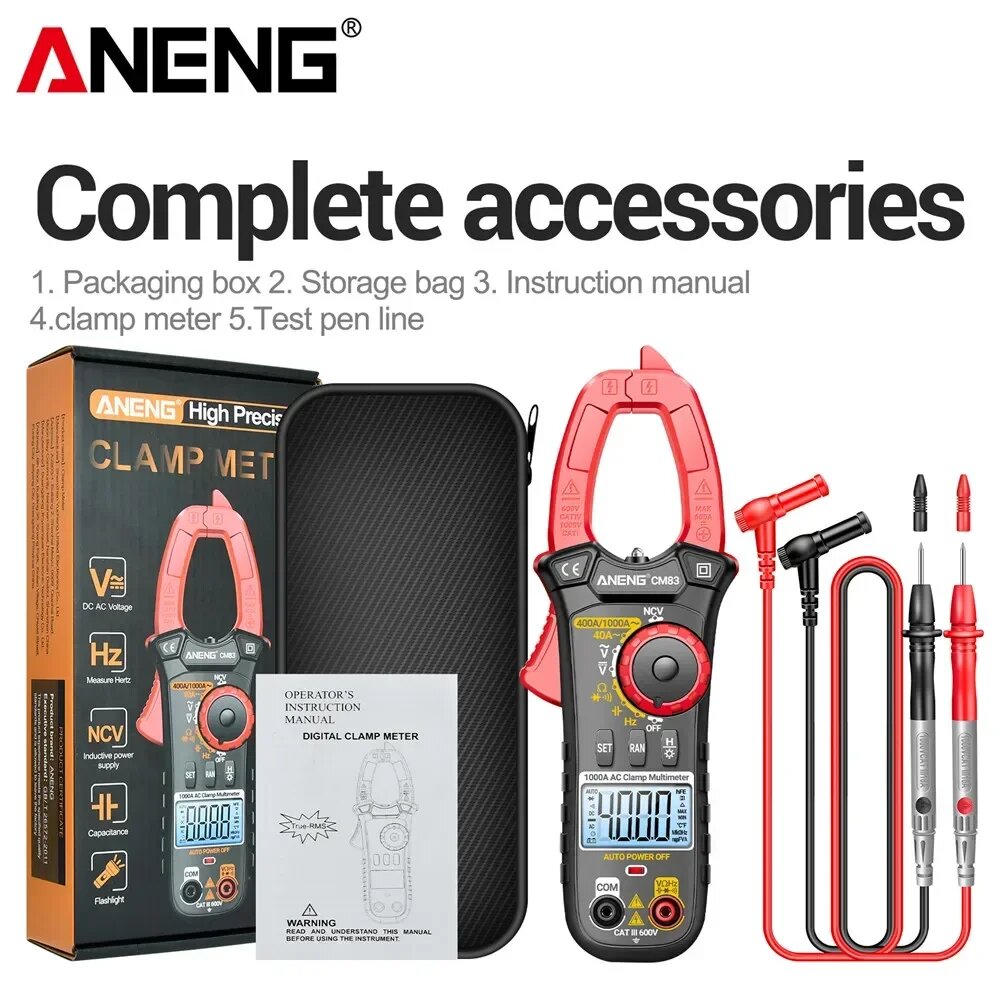 ANENG CM83 Клещи-мультиметр, красный, 1000A