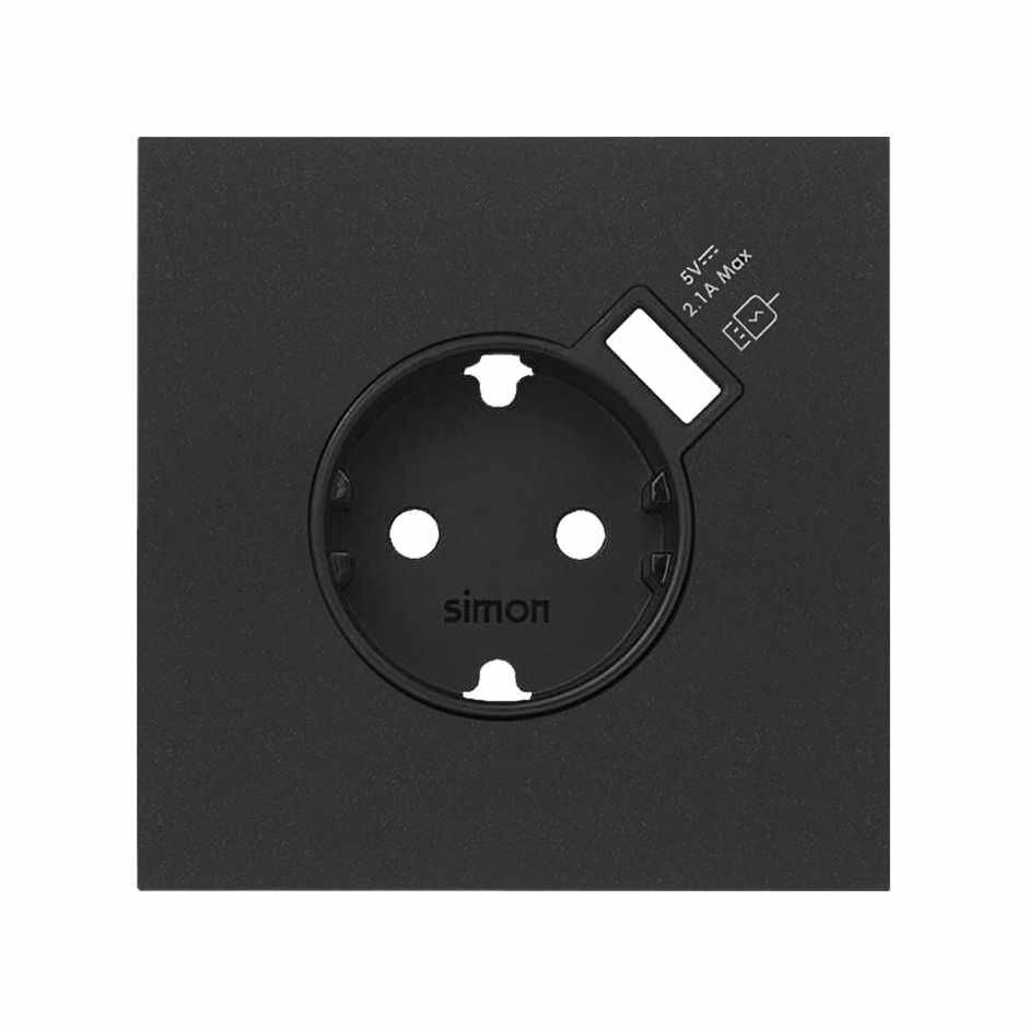 Simon 100 Черный матовый Кит 1 пост, фронт. Накладка на 1 розетку Schuko с з/у USB SC, 10020109-238