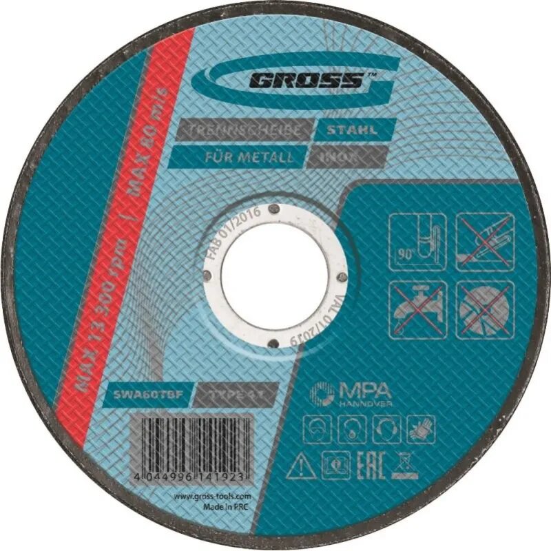 Диск отрезной по металлу GROSS, d125x1.2x22.2мм, SWA60TBF (74369) 1253484