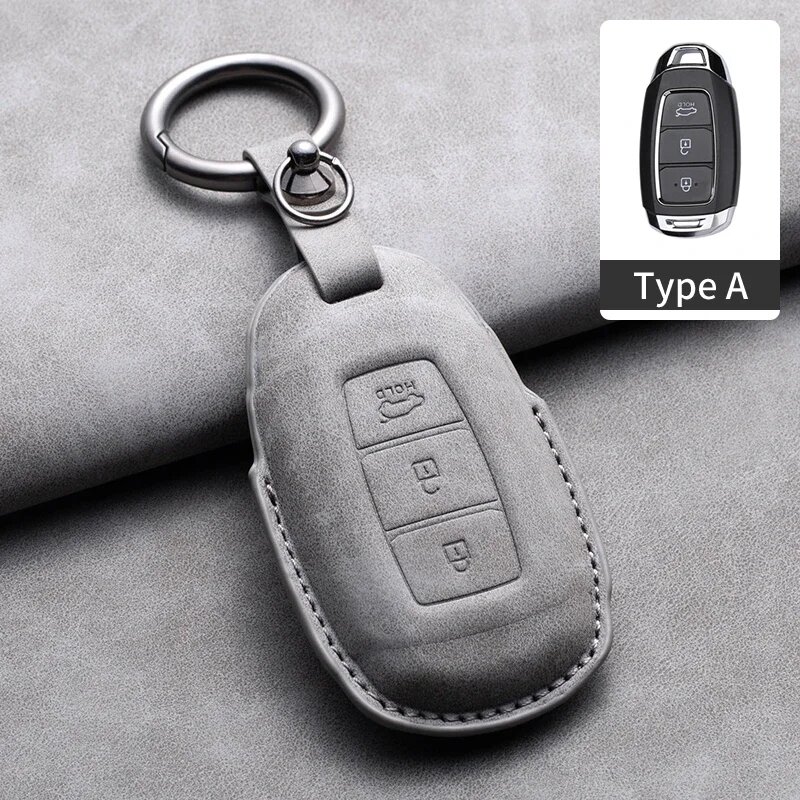 Кожаный чехол для ключа Hyundai Type A, серый, Keyring