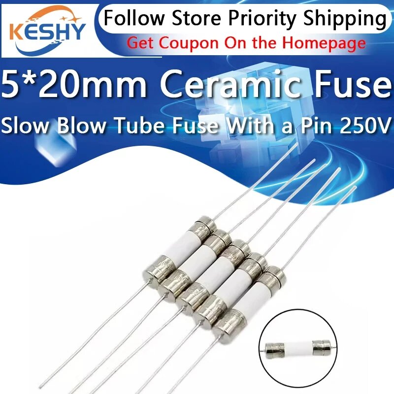 Керамические предохранители медленного срабатывания 5x20 мм 250В (10 шт.) 3A