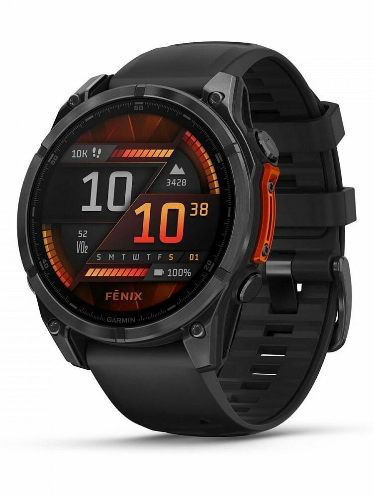 Смарт-часы Garmin Fenix 8 47 мм AMOLED, серый, черный силиконовый ремешок 010-02904-00