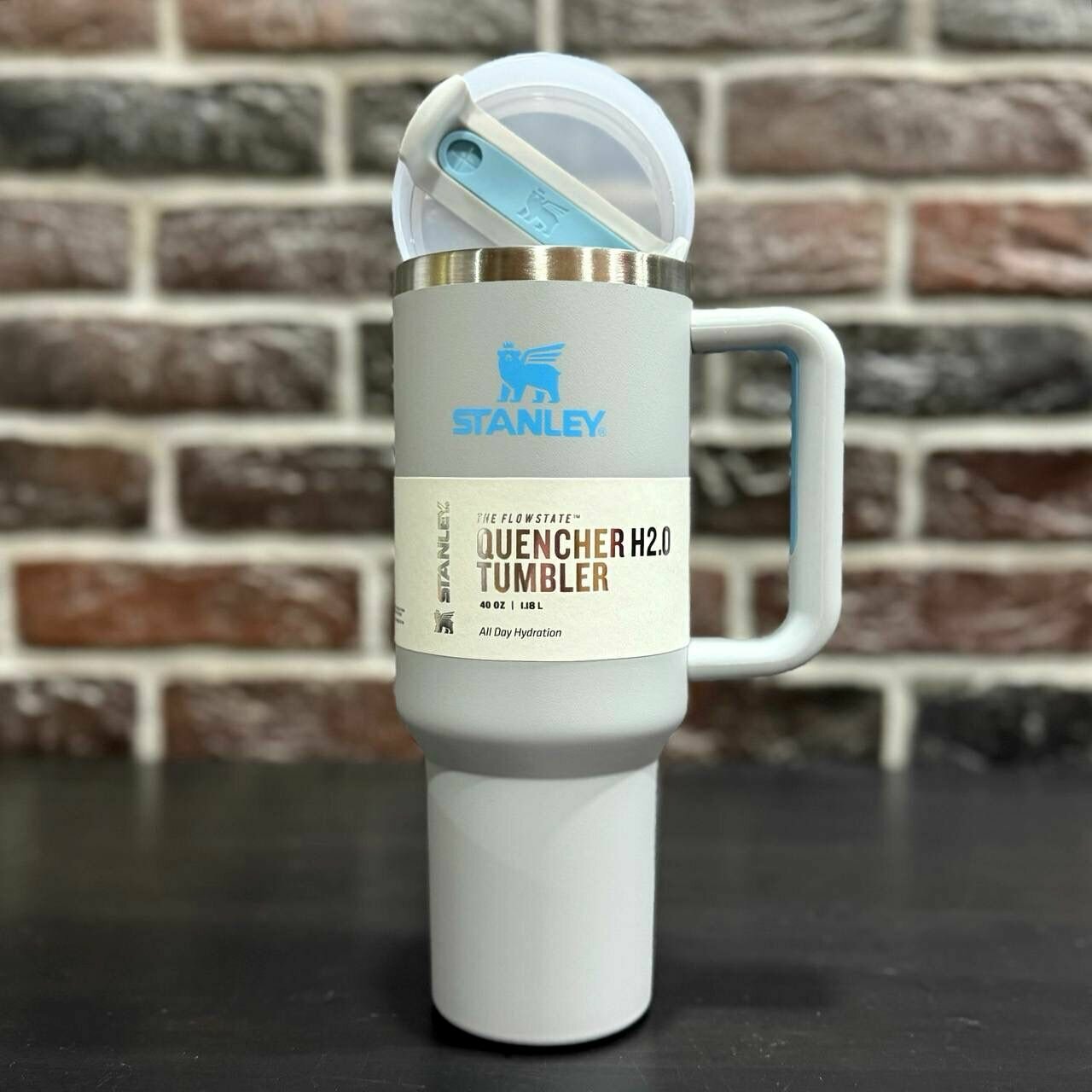 Термокружка из нержавеющей стали для холодных и горячих напитков, 1.18л, Морская волна + колпачок для трубочки в подарок