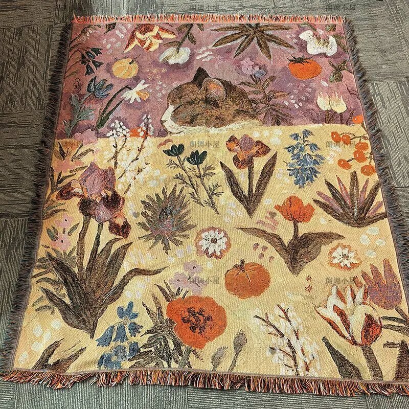 Плед вязаный, пэчворк Декоративное одеяло для рисования маслом в стиле ретро , Лавсан, Хлопок, 160 см х 130 см