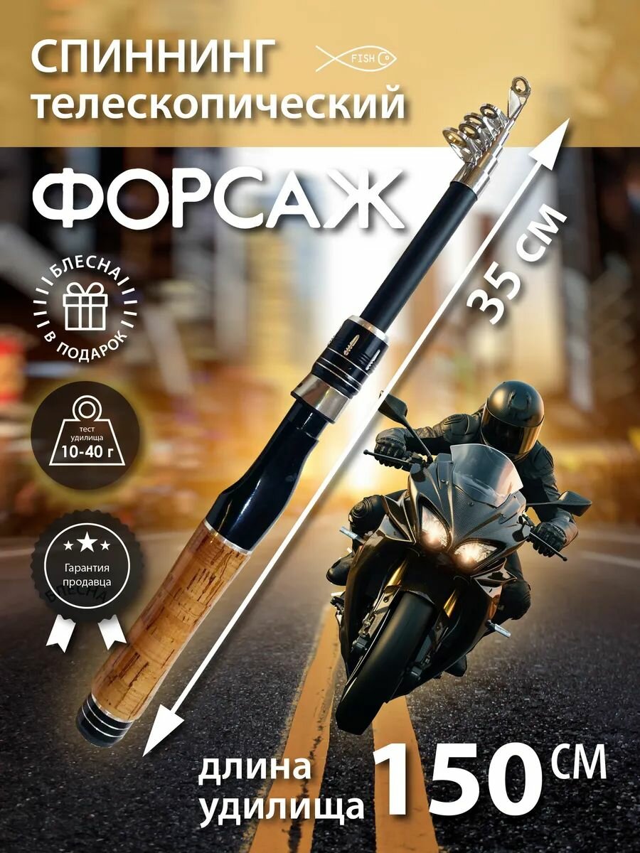 Удочка Форсаж 1,5 м Спиннинг для рыбалки