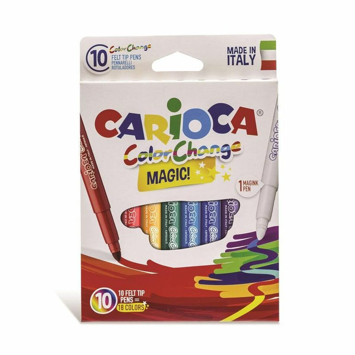 Набор фломастеров 9 цветов Carioca Color Change (линия 6мм + 1 изменяющий цвет, утолщенный наконечник) (42737), 2 уп.