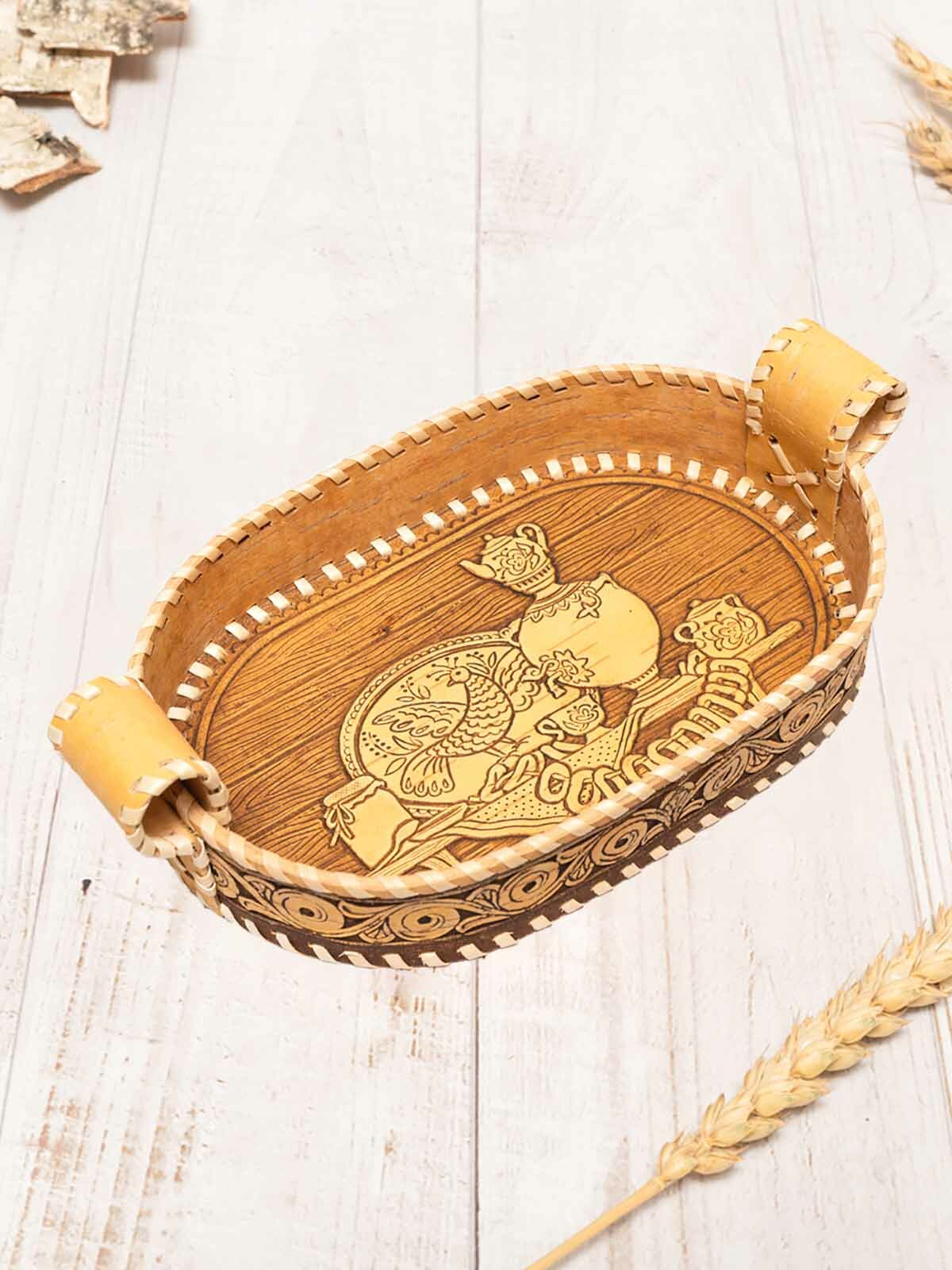 Тарелка - Сухарница Чаепитие, овальная, береста, 26х15х6 см