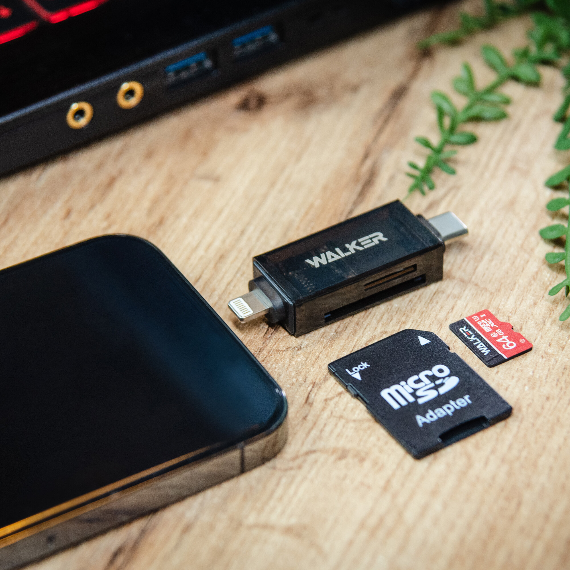 Картридер WALKER WCD-71 (SD/micro SD), Type-C-Lightning