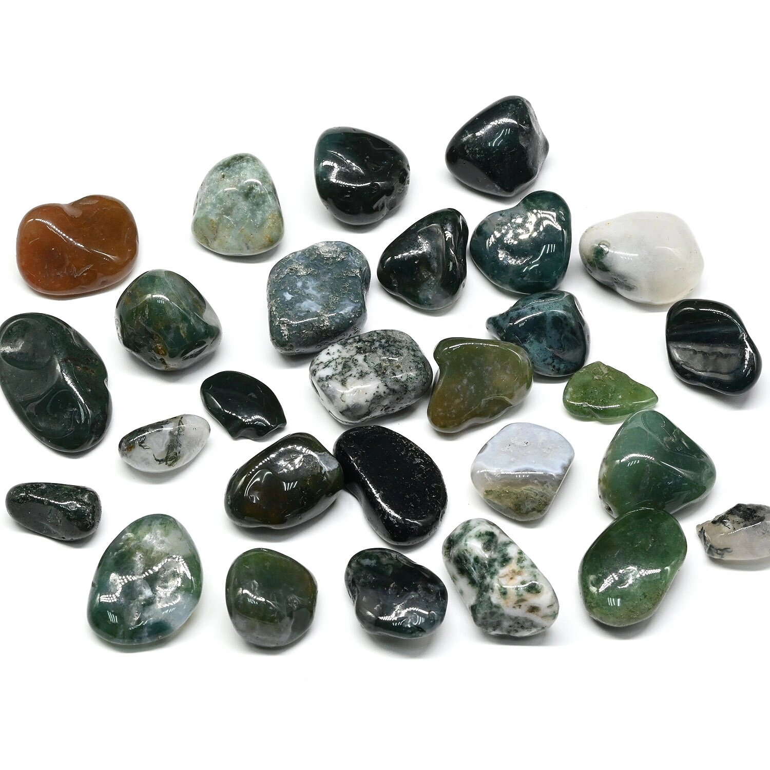 Агат моховой галтовка фракция 10-25мм, упаковка 100г .