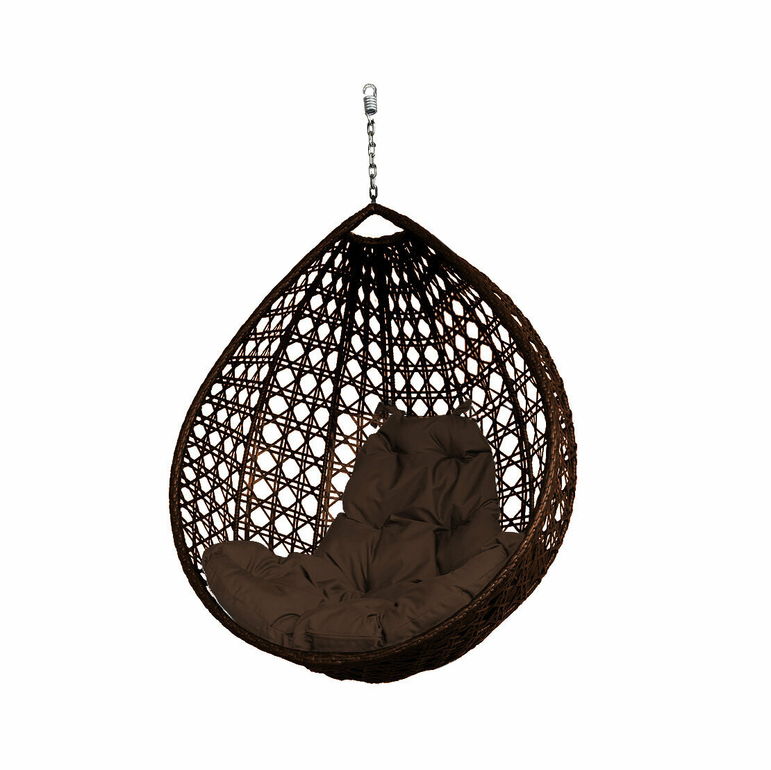 Подвесное кресло капля люкс (без стойки), с ротангом коричневое, коричневая подушка
