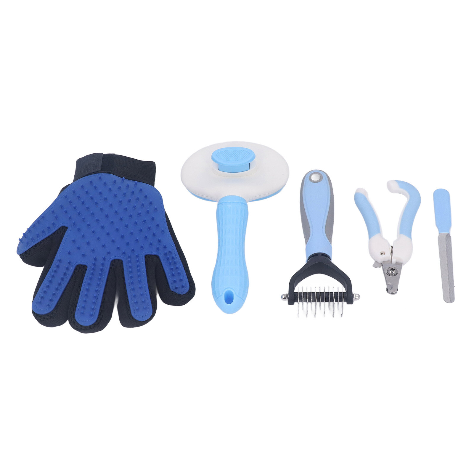 Набор расчесок для ухода за домашними животными с расческой для завязывания узлов, машинка для стрижки ногтей, расческа от блох, перчатка, щетка для ухода за собаками, набор для линьки, синий