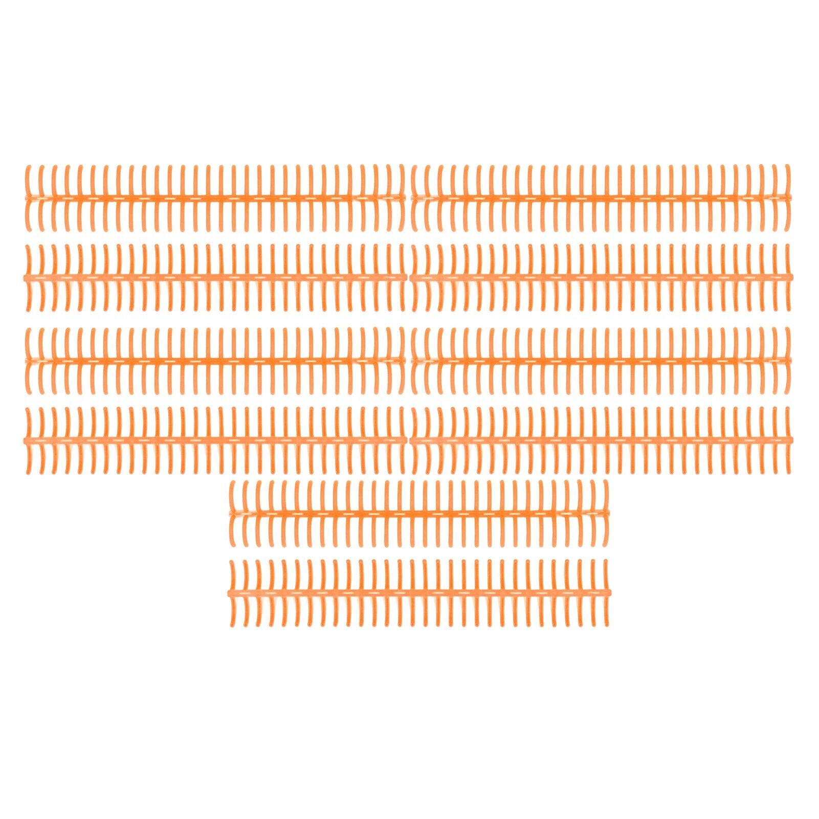 10 пластиковых переплетных корешков 19 мм, 30 колец, гребенчатый переплет, совместимый с бумагой форматов A4, B5 и A5, вместимость 150 листов, оранжевый.