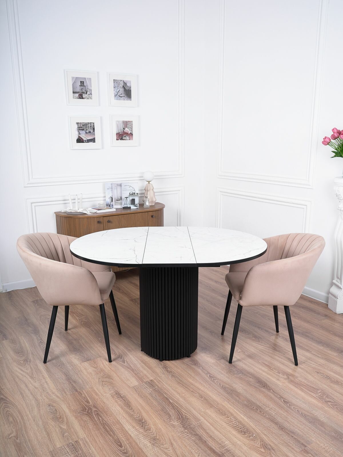 Стол кухонный раздвижной круглый Веста 100(130)х100см Азул3124ОпЧерная