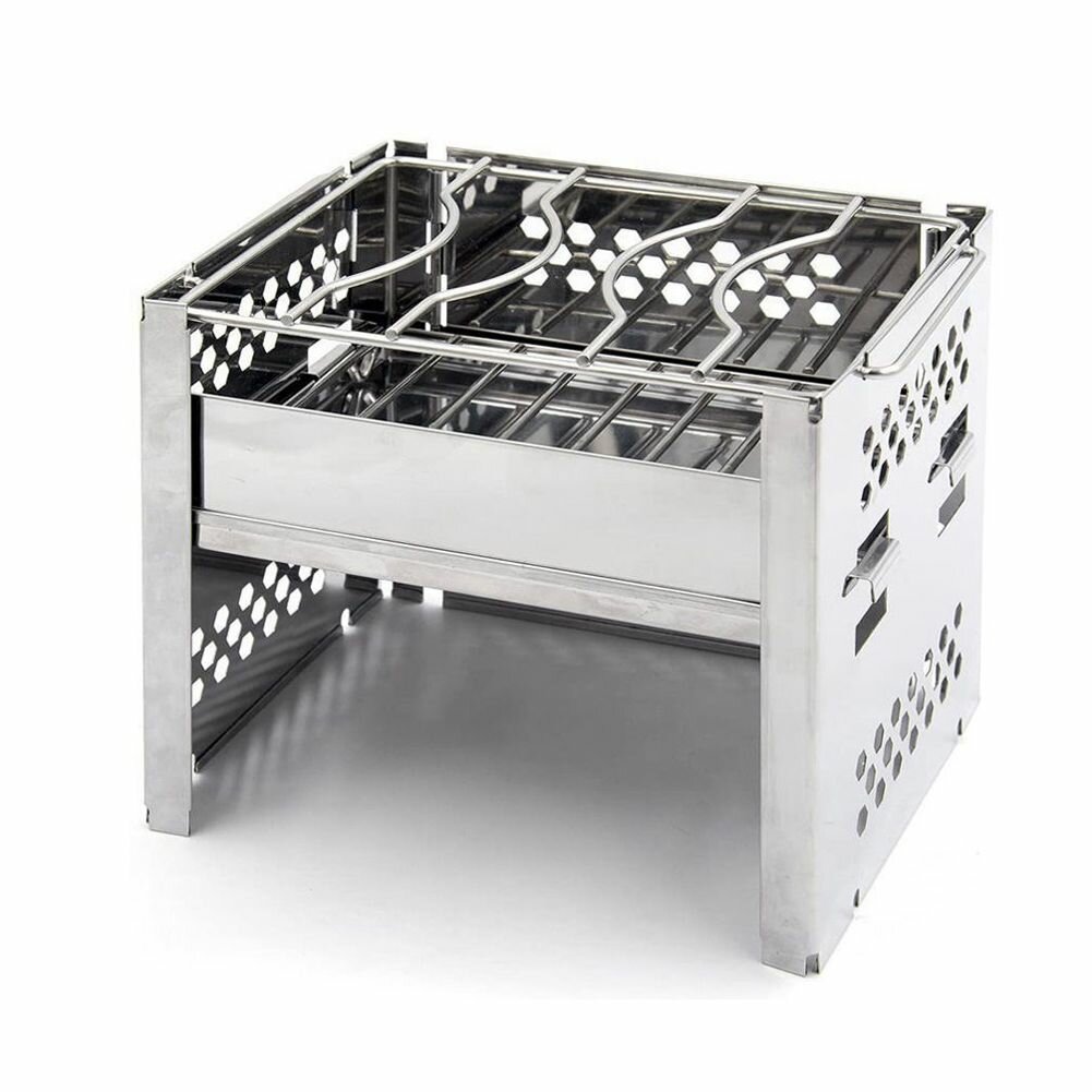 Гриль-барбекю уличный, складной, нержавеющая сталь, серебристый