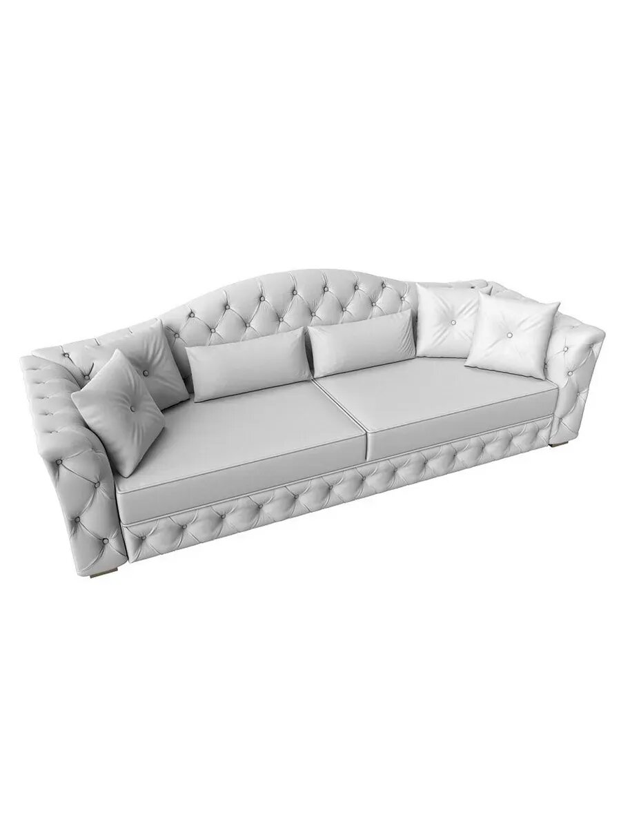 Диван прямой интерьерный Мельбурн на ножках,251х104х98 см, с каретной стяжкой, спальное место 198х140 см, экокожа бежевый