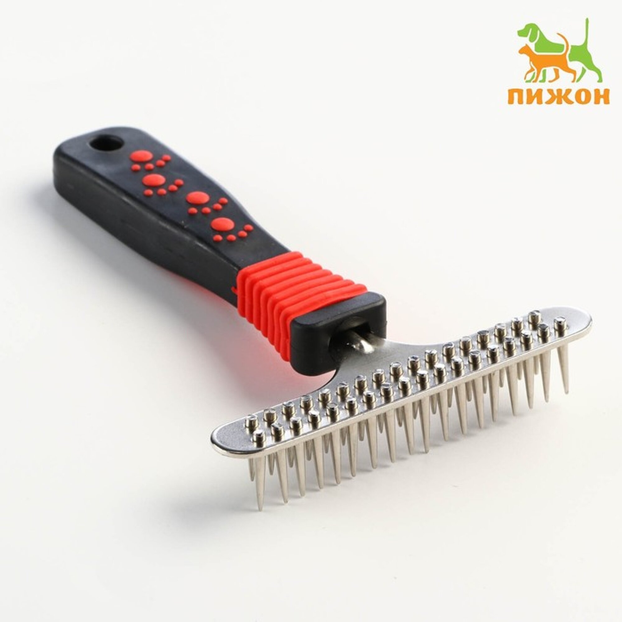 Расчёска-грабли Пижон, для длинношерстных животных, металл, пластик, 1 шт