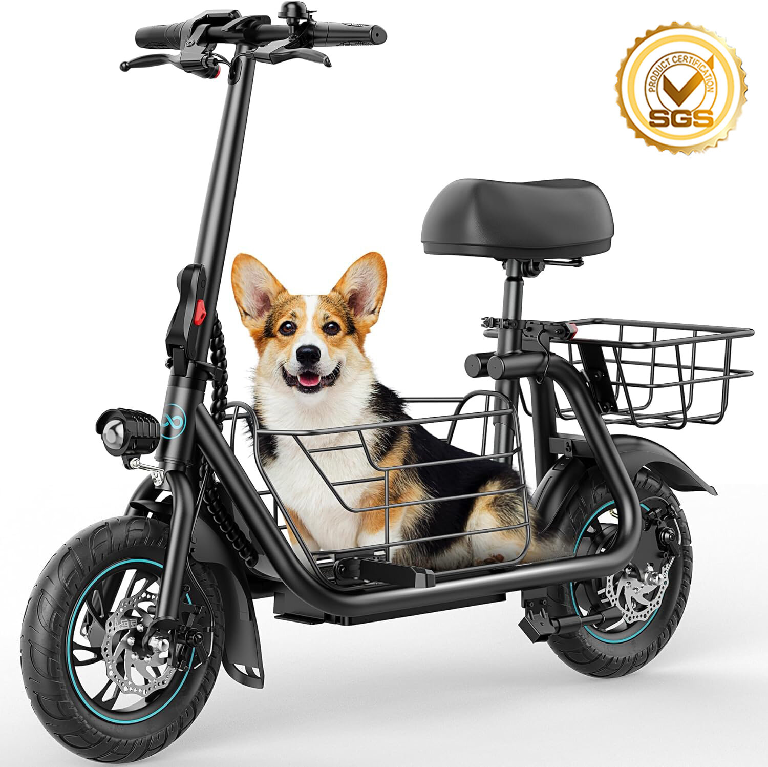 Электрический самокат с корзиной для питомца 500Вт,30 км/ч,20-30км, Bluetooth, LCD power, Сиденье съемное