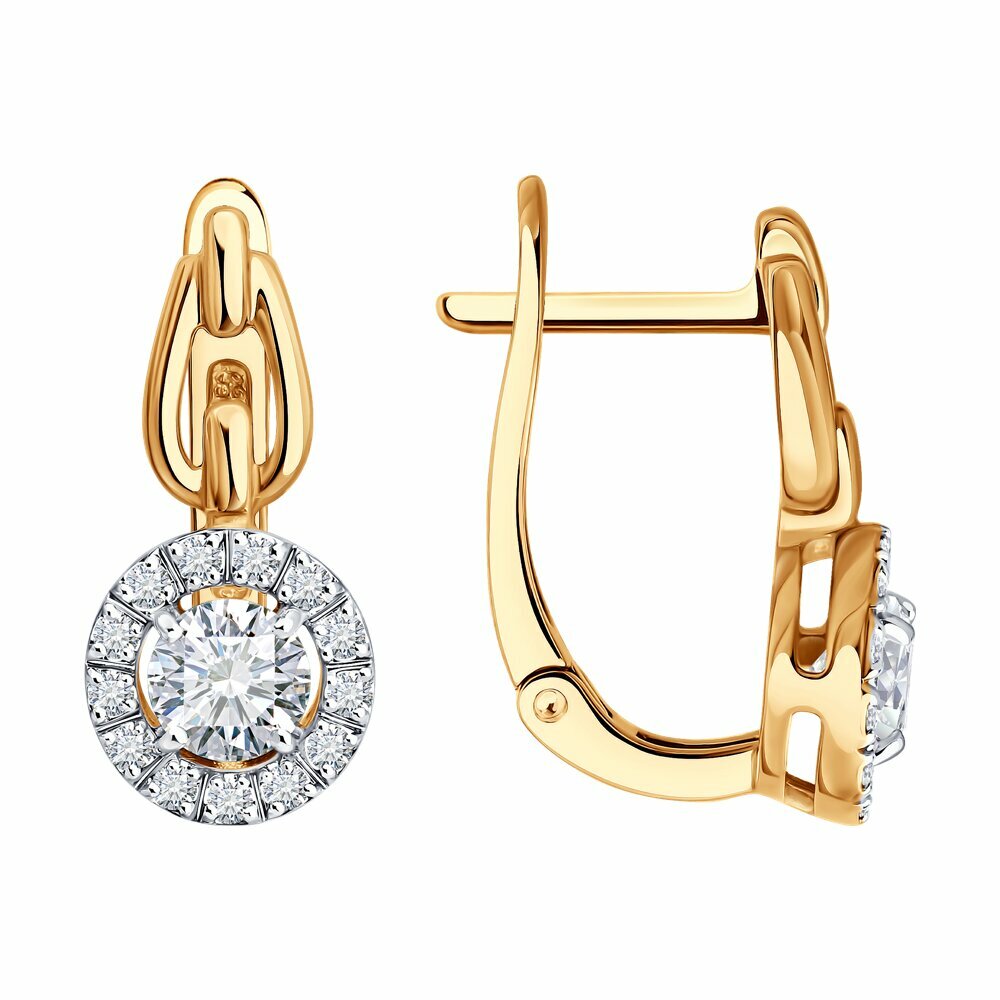 Серьги, красное золото, 585 проба, бриллиант выращенный