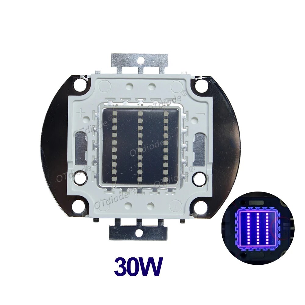 OTdiode УФ-светодиоды UVA 365-430 нм 3-100 Вт 1PCS 30W, 380-385nm