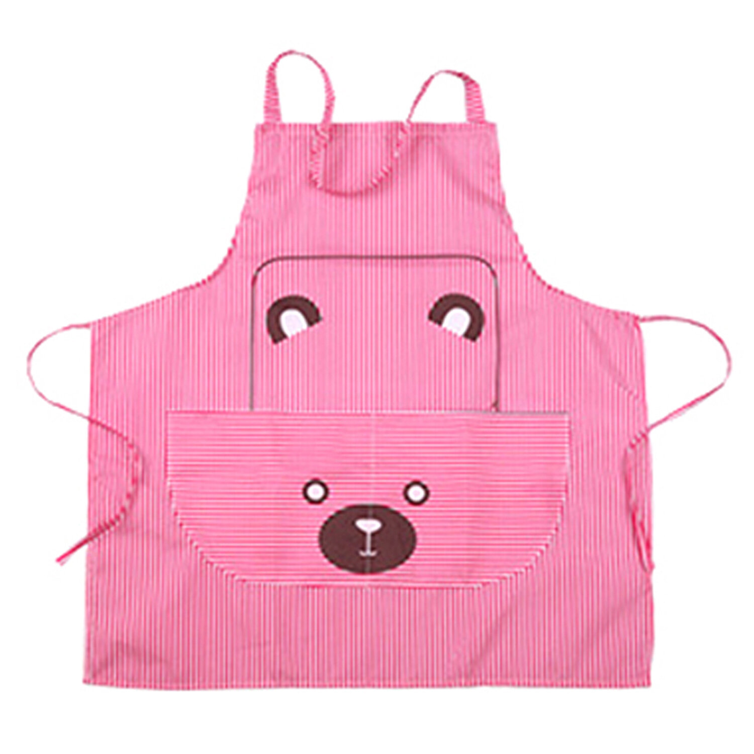 Безполовая фартук с карманами с печатью мультяшного медведя и полосок для кухни, готовки и выпечки, материал полиэстер, цвета кофе, синий, красный, розовый, размер фартука (без ремней) 650*620мм, количество 1 шт.