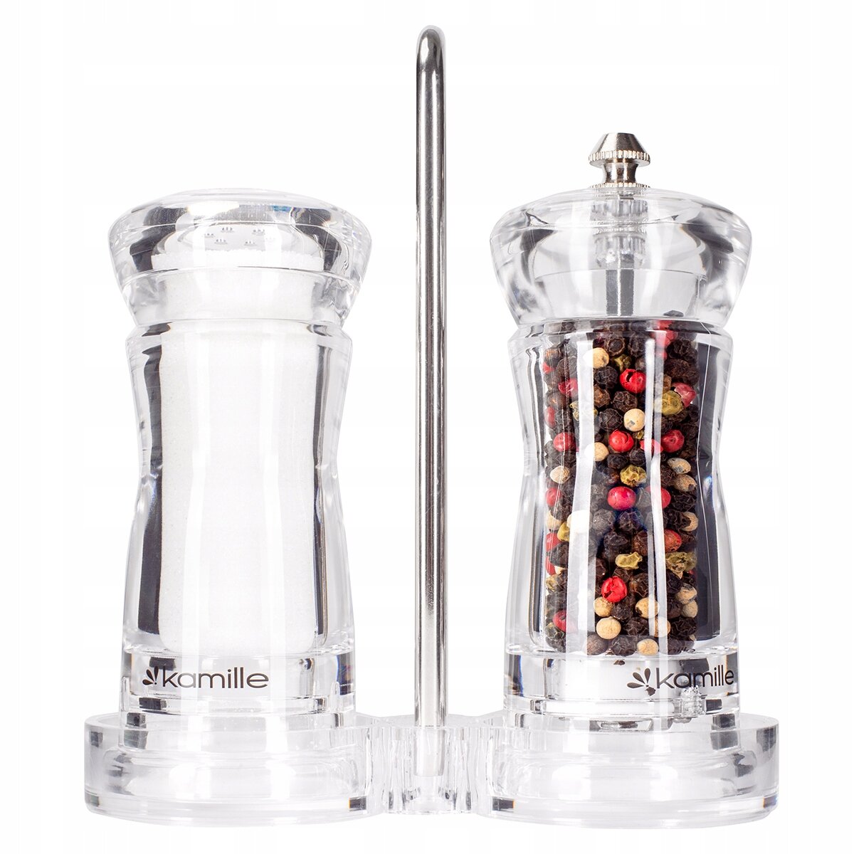 Набор для специй мельница и солонка на подставке Kamille КМ-7053 (прозрачный)