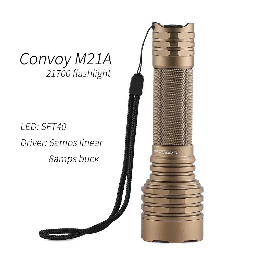 Фонарик Convoy M21A Luminus SFT40 алюминий 21700 Desert tan, 6500K, 12 groups 8amps buck, No battery