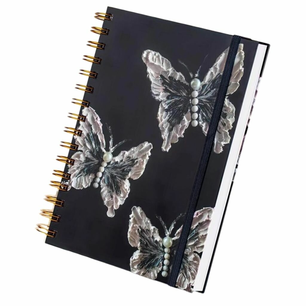 Блокнот, Блокнот A5 с кольцевым переплетом - черная бабочка