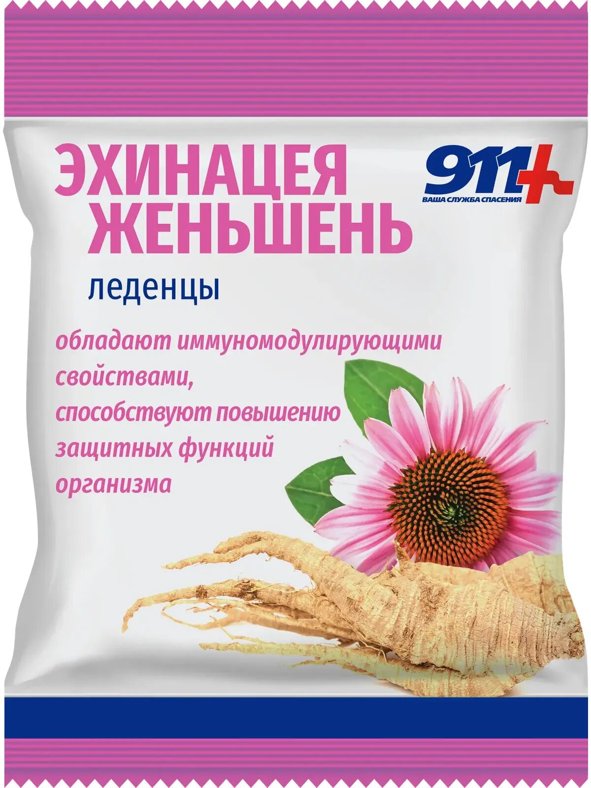 Леденцы 911 "Эхинацея/Женьшень" с витамином С, для укрепления иммунитета, 50 грамм