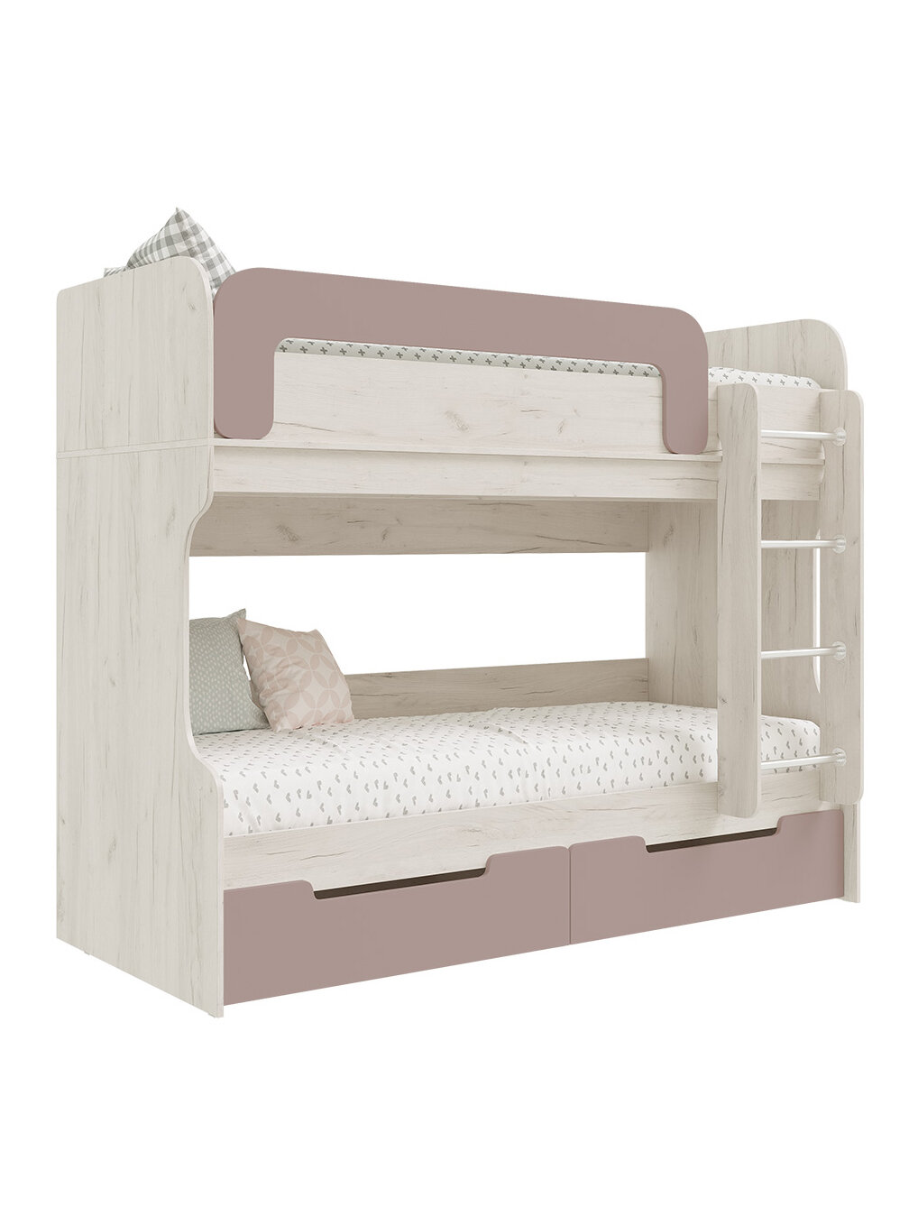 ARNIKA Кровать двухъярусная для детей 80х200 см Юниор-4, шарли pink, дуб крафт белый