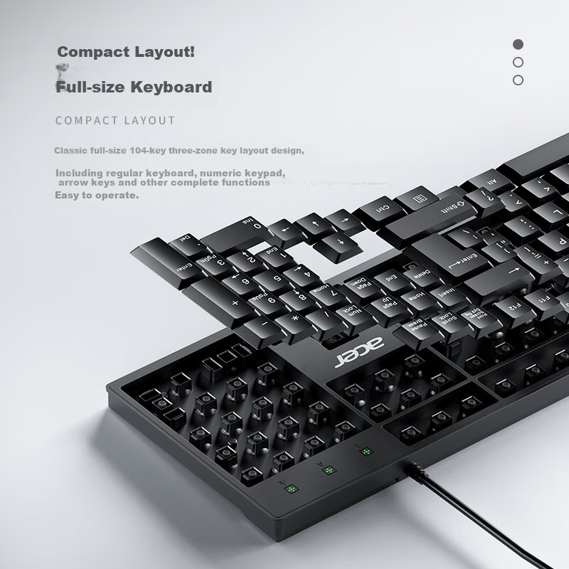 Клавиатура Acer K-212B с проводным подключением для офиса, водостойкая, классический тактильный отклик Цвет：[Лучший