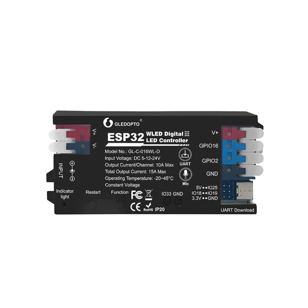 GLEDOPTO ESP32 RGB Контроллер для светодиодной ленты Black Housing