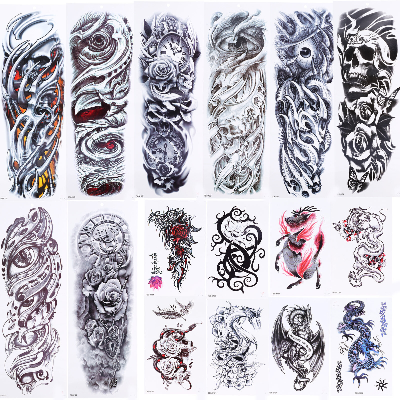 16 шт. наклеек-татуировок, временные водонепроницаемые большие татуировки для тела, рук и ног