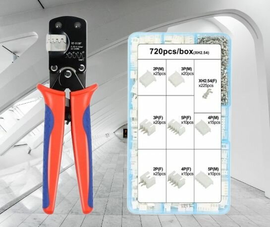 JST Клеммы YE-013BR Обжимной инструмент мини трещотка клещи 0.03-0.5 мм2,32-20AWG с набором для обжима клемм 720шт